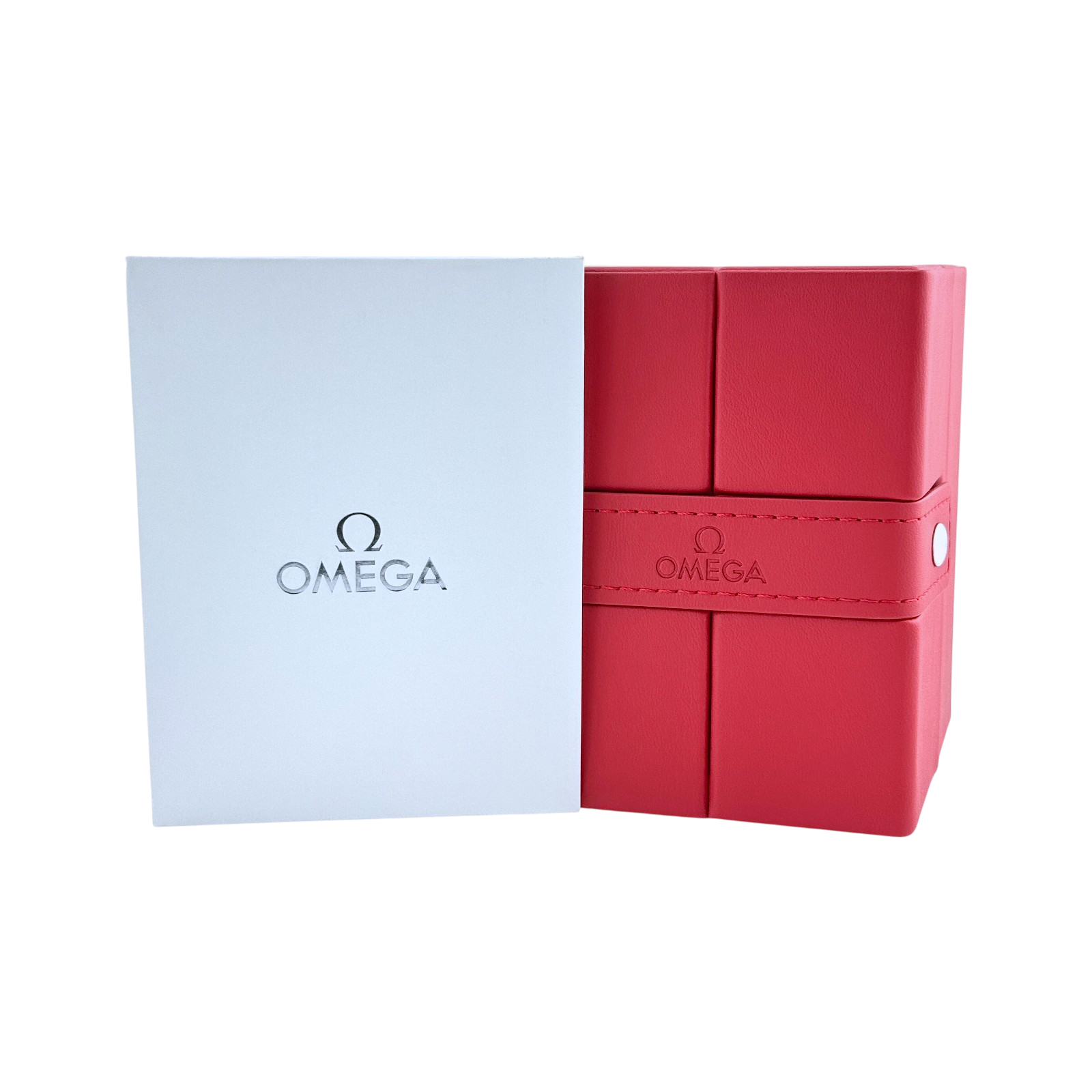Omega watch travel pouch case box red, beige